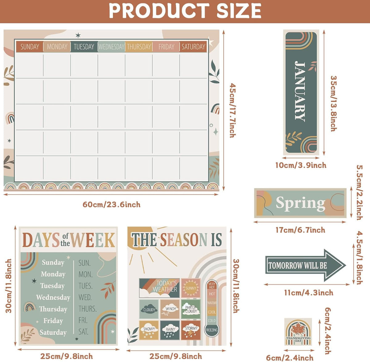 Modern Boho Calendar Bulletin Board Set for Classroom Decoration ...