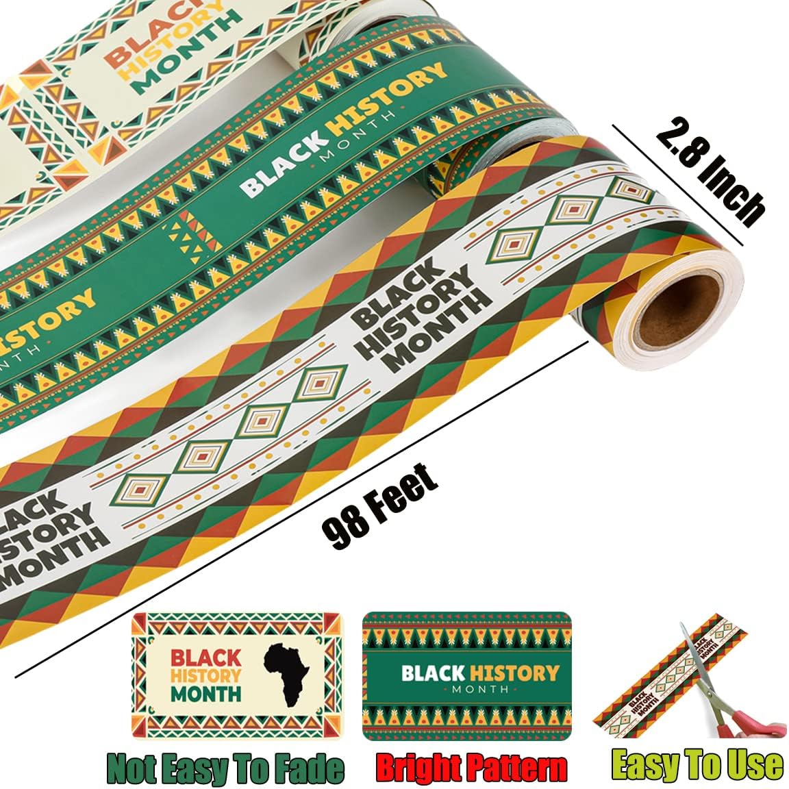 98 Feet Black History Month Bulletin Board Border Decorations, 3 Rolls ...
