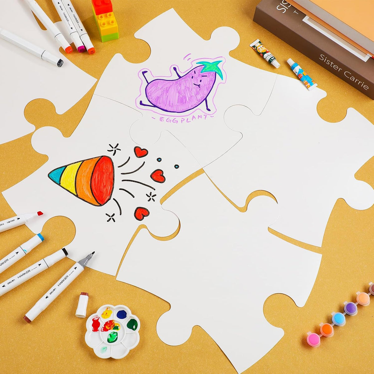 24 Pcs DIY Giant Blank Puzzle Pieces 12 Inches Bulletin Board DIY Large ...