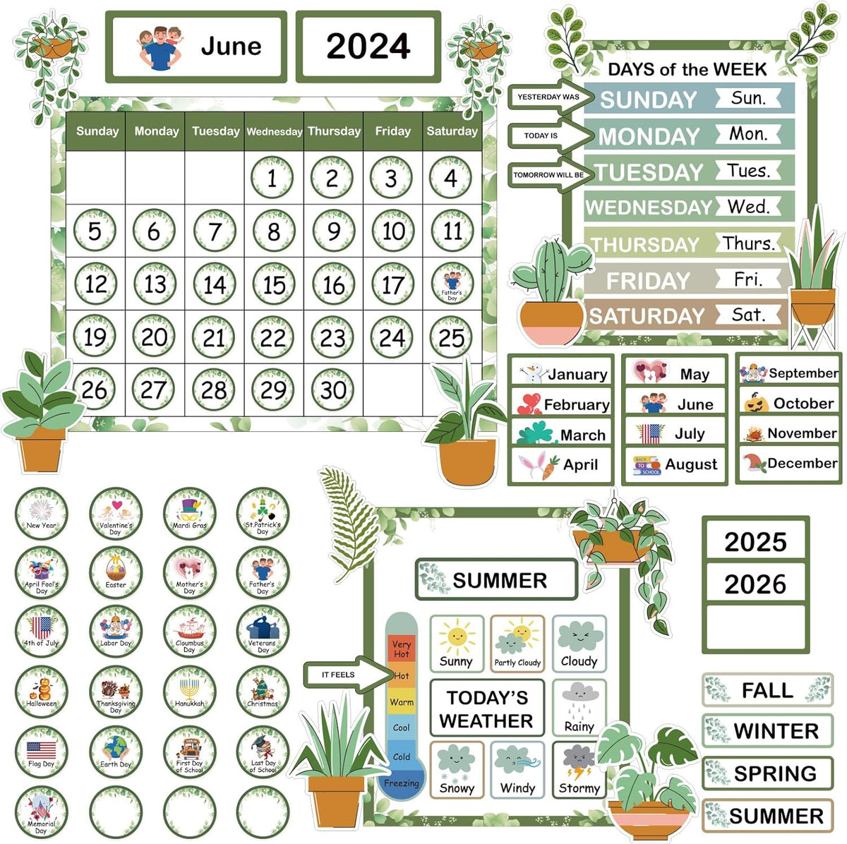 Classroom Calendar Bulletin Board Set, Greenery Calendar for Classroom ...