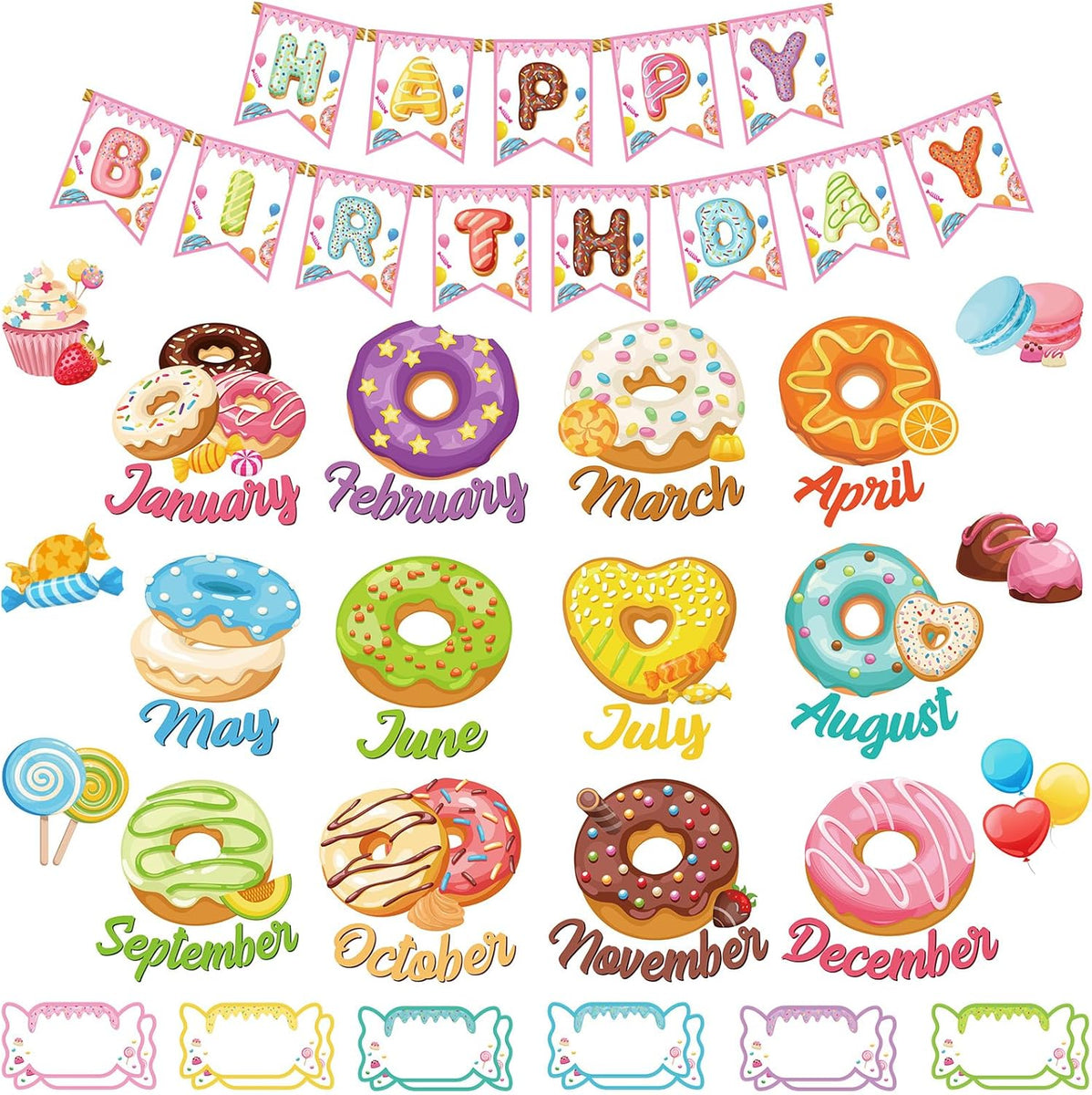 61 Pcs Happy Birthday Bulletin Board Set Donuts Theme Birthday ...