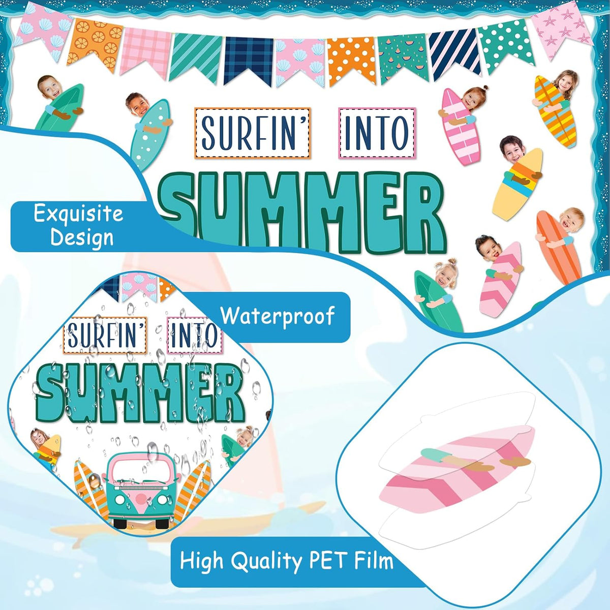 Summer Classroom Bulletin Board Decoration Set Summer Surfboard Surfing ...