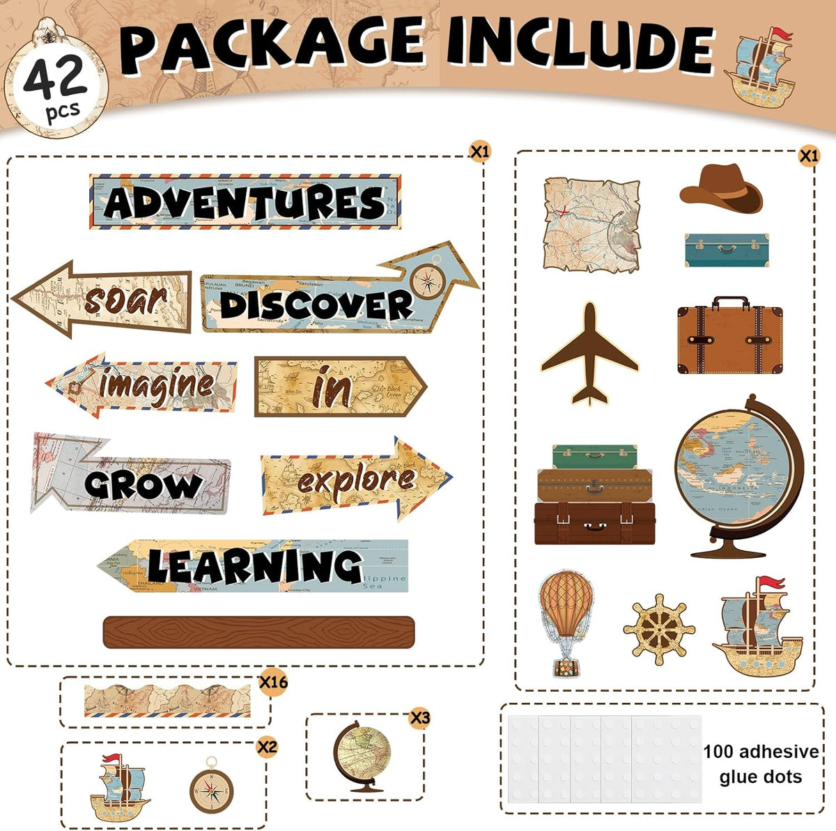 Travel The Map Bulletin Board Let The Adventure Begin Cutouts Classroom ...