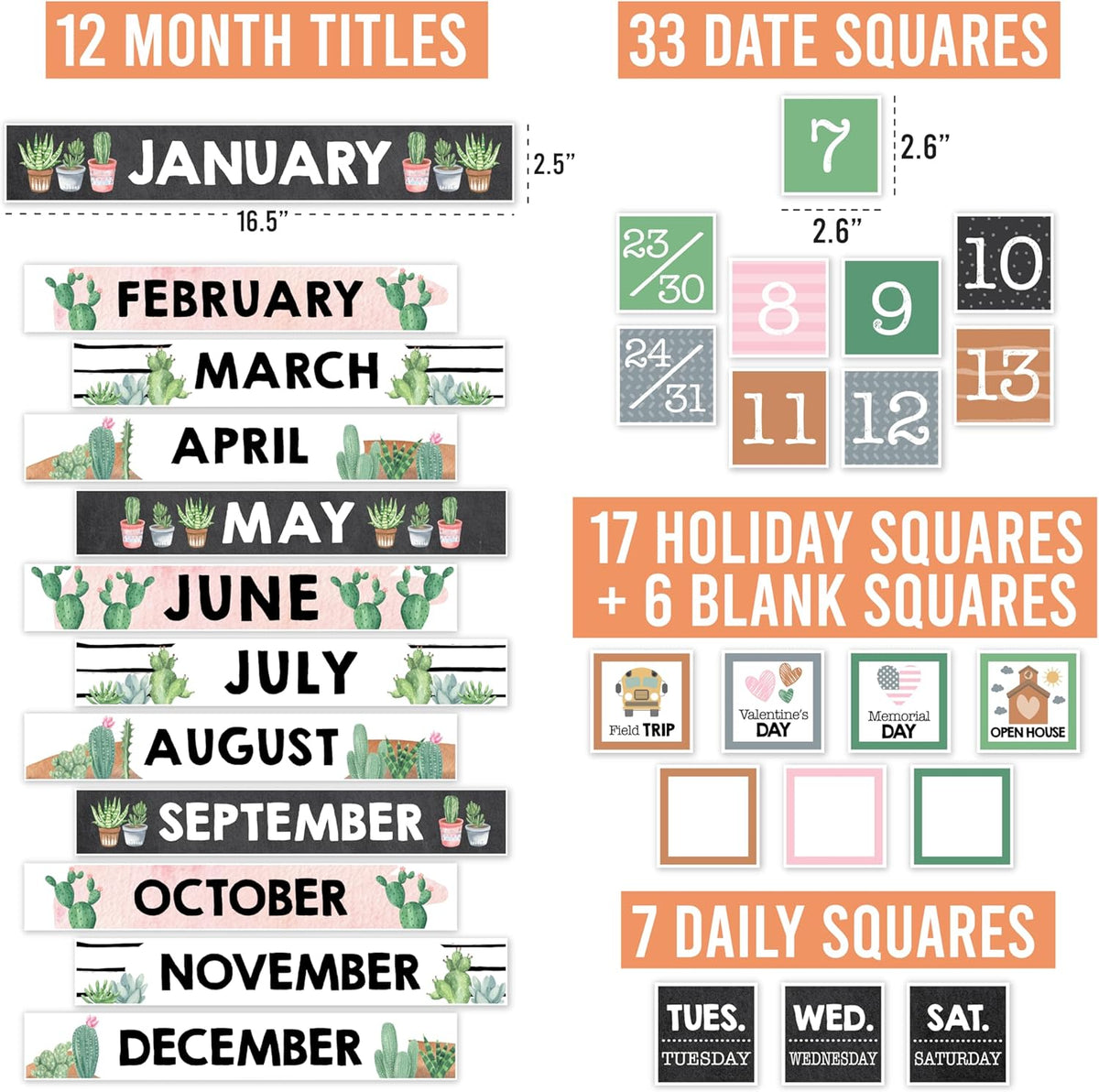 Hadley Designs Cactus Classroom Calendar Set Bulletin Board Sets for ...