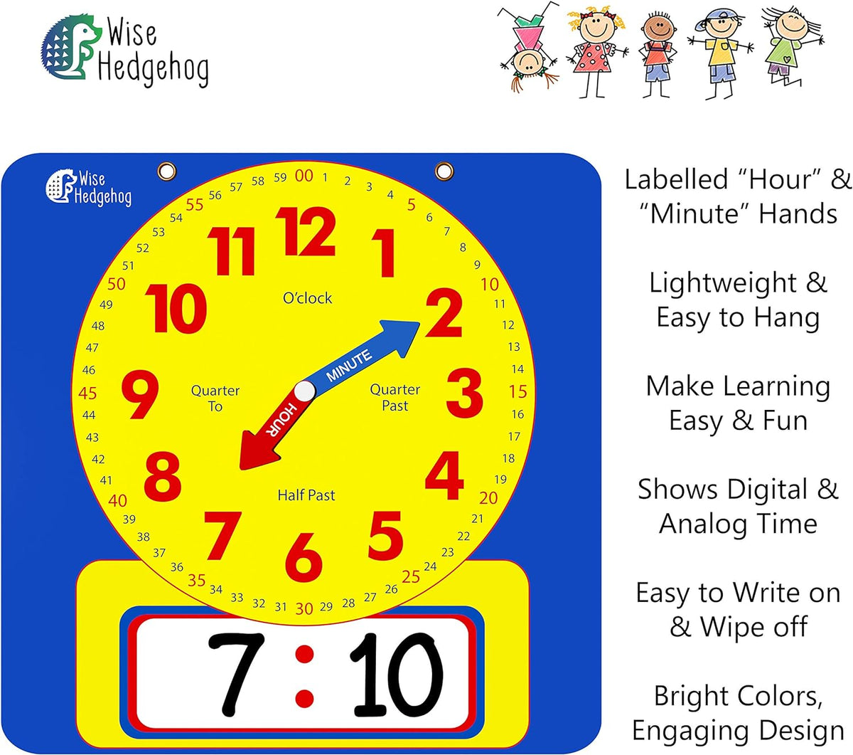Large Dry Erase Magnetic Teaching Demonstration Clock, Kids Telling ...