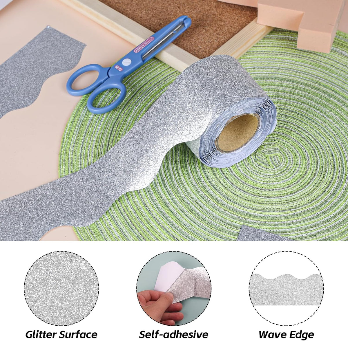 65 Feet Sliver Glitter Bulletin Board Borders Scalloped Borders ...