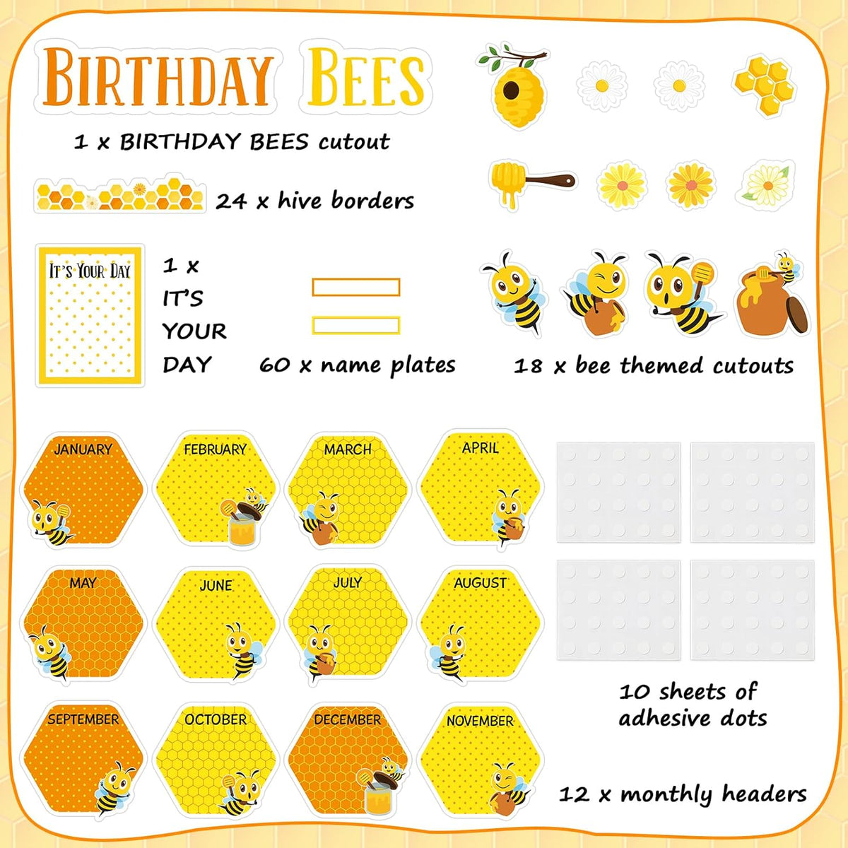 127Pcs Bee Birthday Bulletin Board Set Birthday Bee Hive Decorations ...