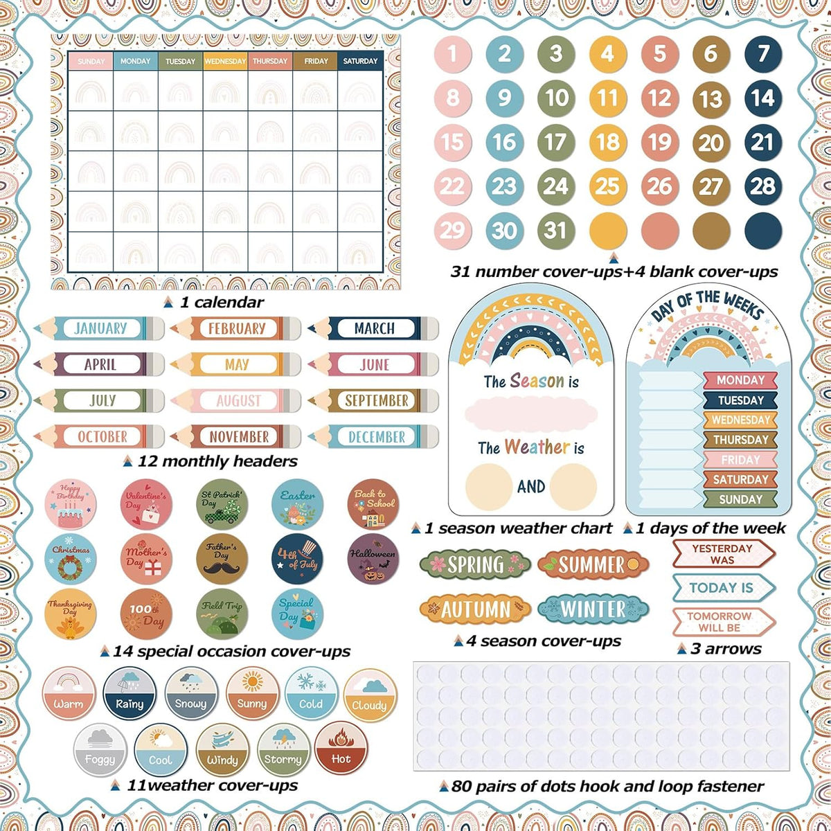 Calendar Bulletin Board Set, Calendar Seasons Weather Chart CTP ...