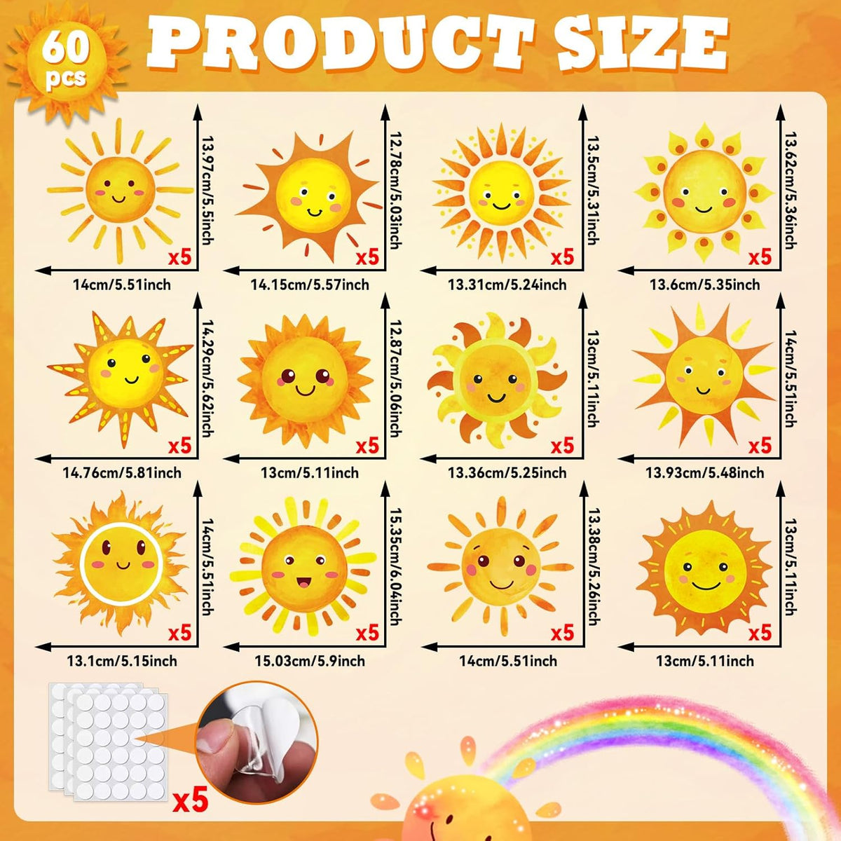 gisgfim 60 Pcs Sunshine Decorations Sun Cutouts 12 Designs Summer ...