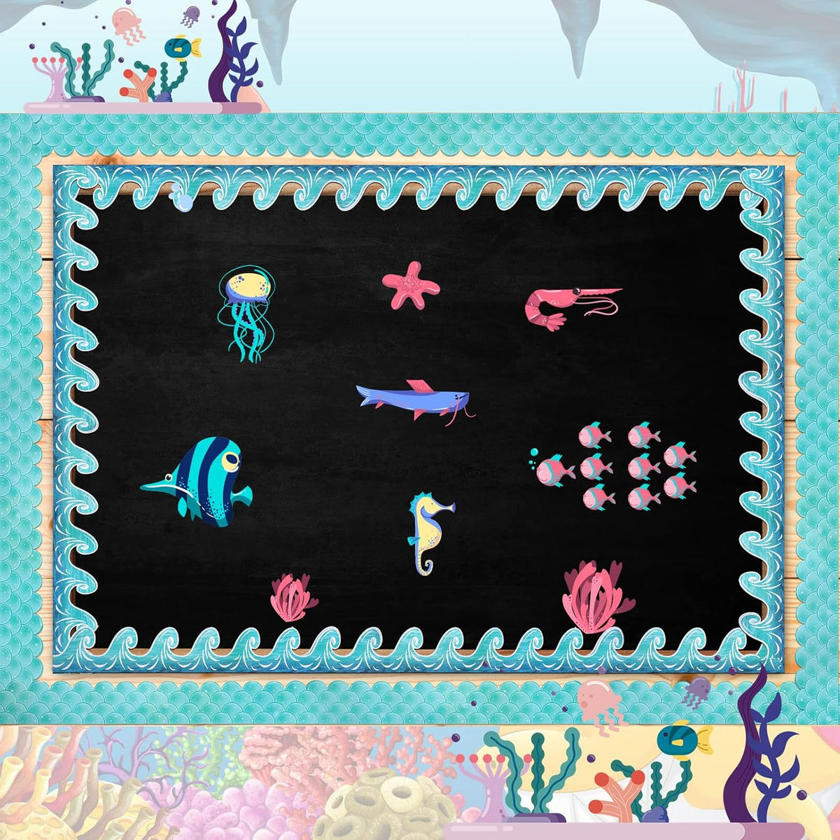 2 Rolls Ocean Waves Bulletin Board Border Blue Turquoise Scallops ...