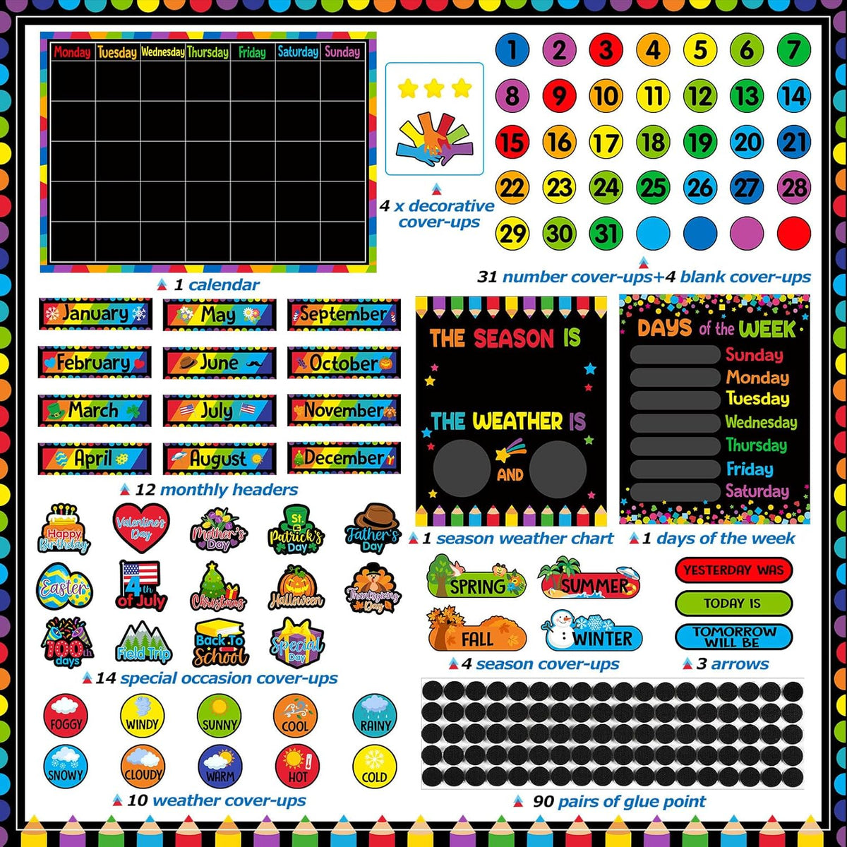 Calendar Bulletin Board Set, Calendar Seasons Weather Chart Bulletin ...