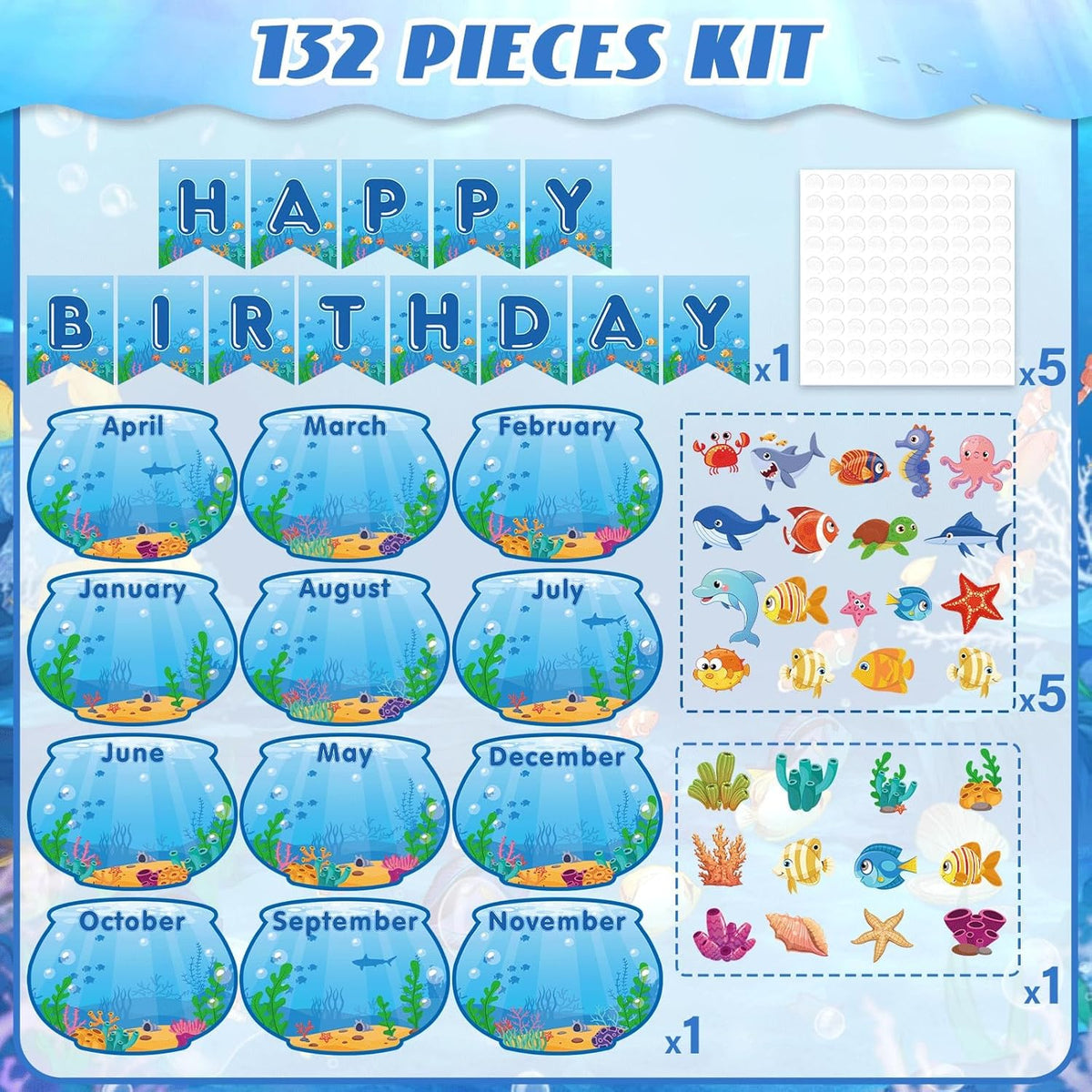132 Pcs Under The Sea Birthday Bulletin Board Set Ocean Bulletin Board ...