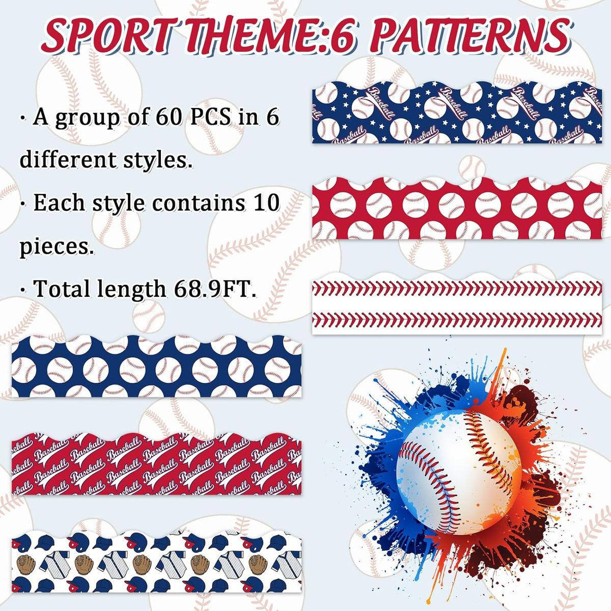 AnyDesign 69Ft Sport Bulletin Board Borders Sport Theme Self-Adhesive ...