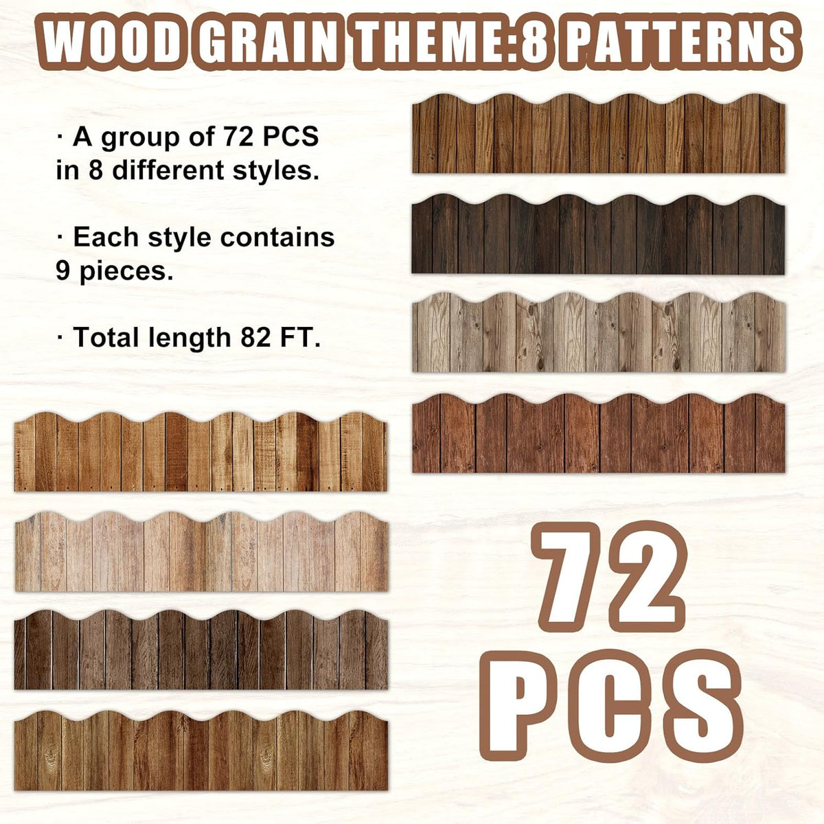 Whaline 82Ft Wood Grain Bulletin Board Borders Brown Wood Texture ...