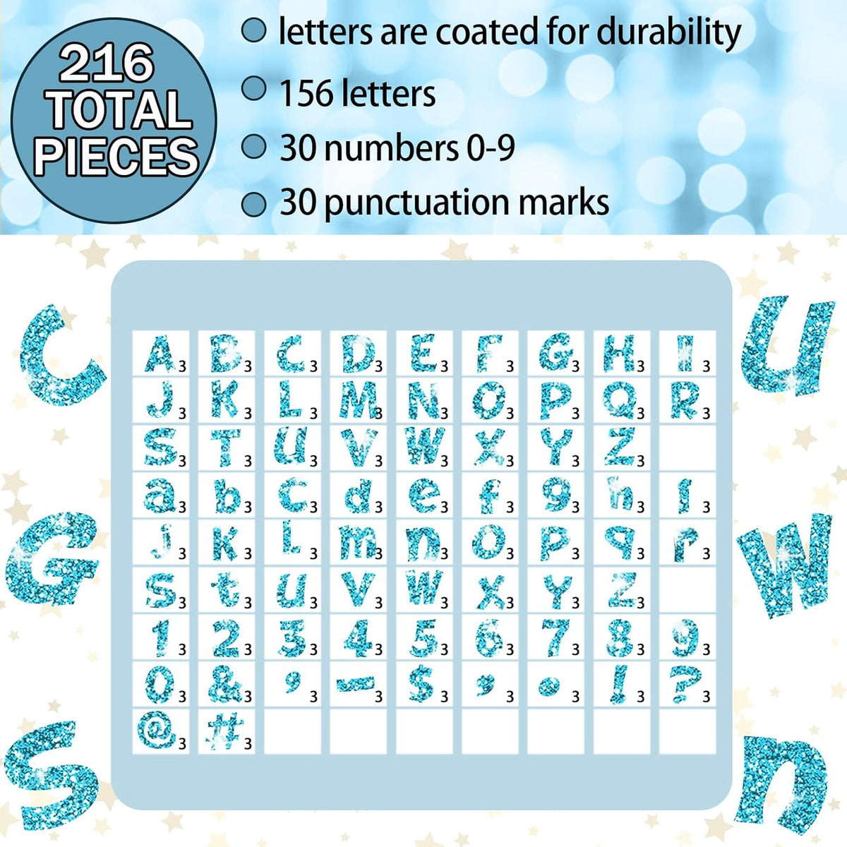 216 Pcs Glitter Bulletin Board Letters for Classroom Numbers Alphabet ...