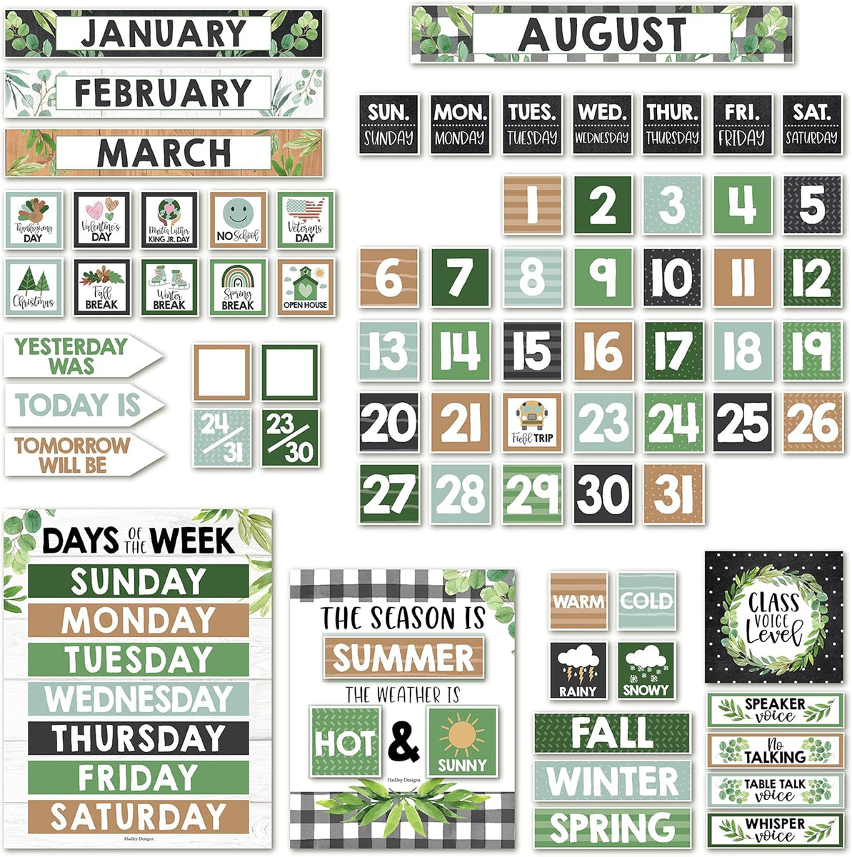 Hadley Designs Farmhouse Classroom Calendar Set Bulletin Board Sets For ...