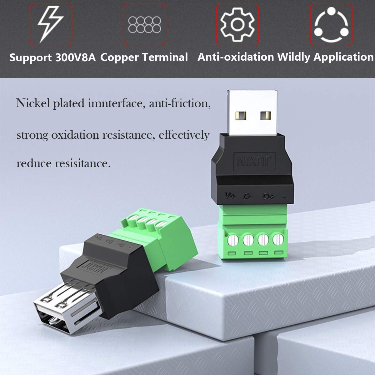 4Packs USB 2.0 Type A Male/Female to 4 Pin Screw Terminal Block ...
