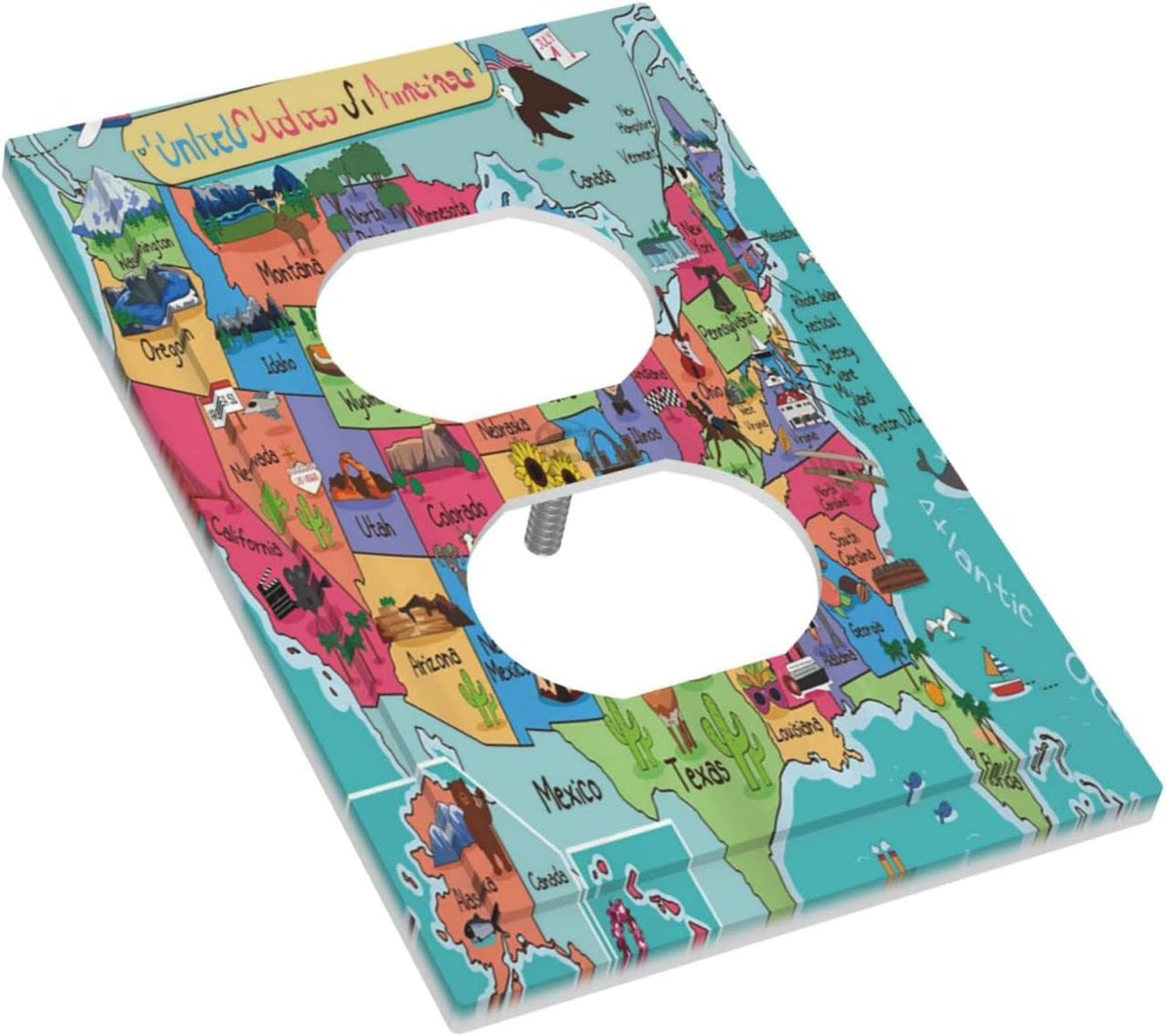 Turquoise USA Map Art Historical Atlas 1 Gang Outlet Covers Duplex ...
