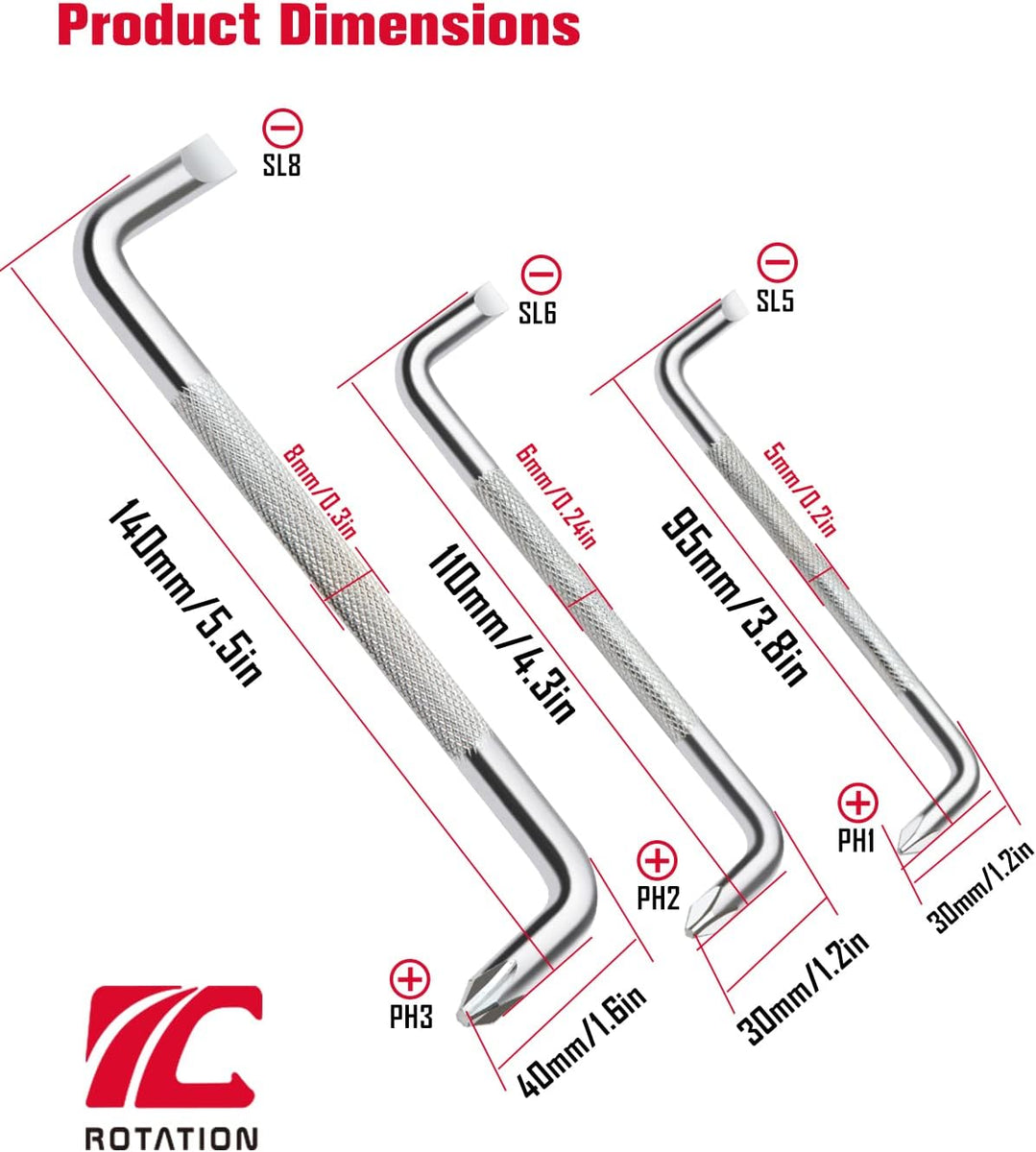 ROTATION 3pcs Offset Screwdriver Set, Head Screwdriver Set with ...