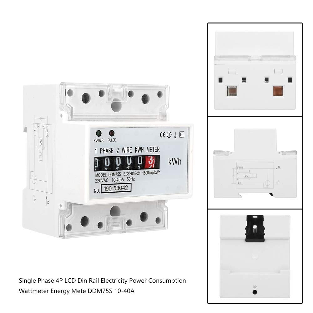 Single Phase Two Wire Energy Meter 4P LED Din Rail Electricity Power ...