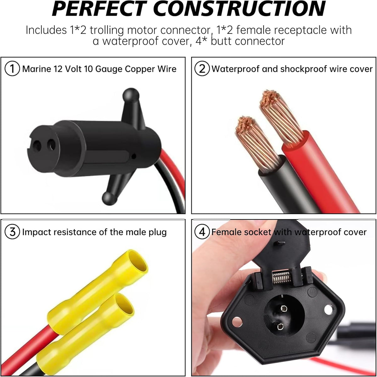 Trolling Motor Plug and Receptacle,12V-24V 10 Gauge 2 Wire Trolling ...