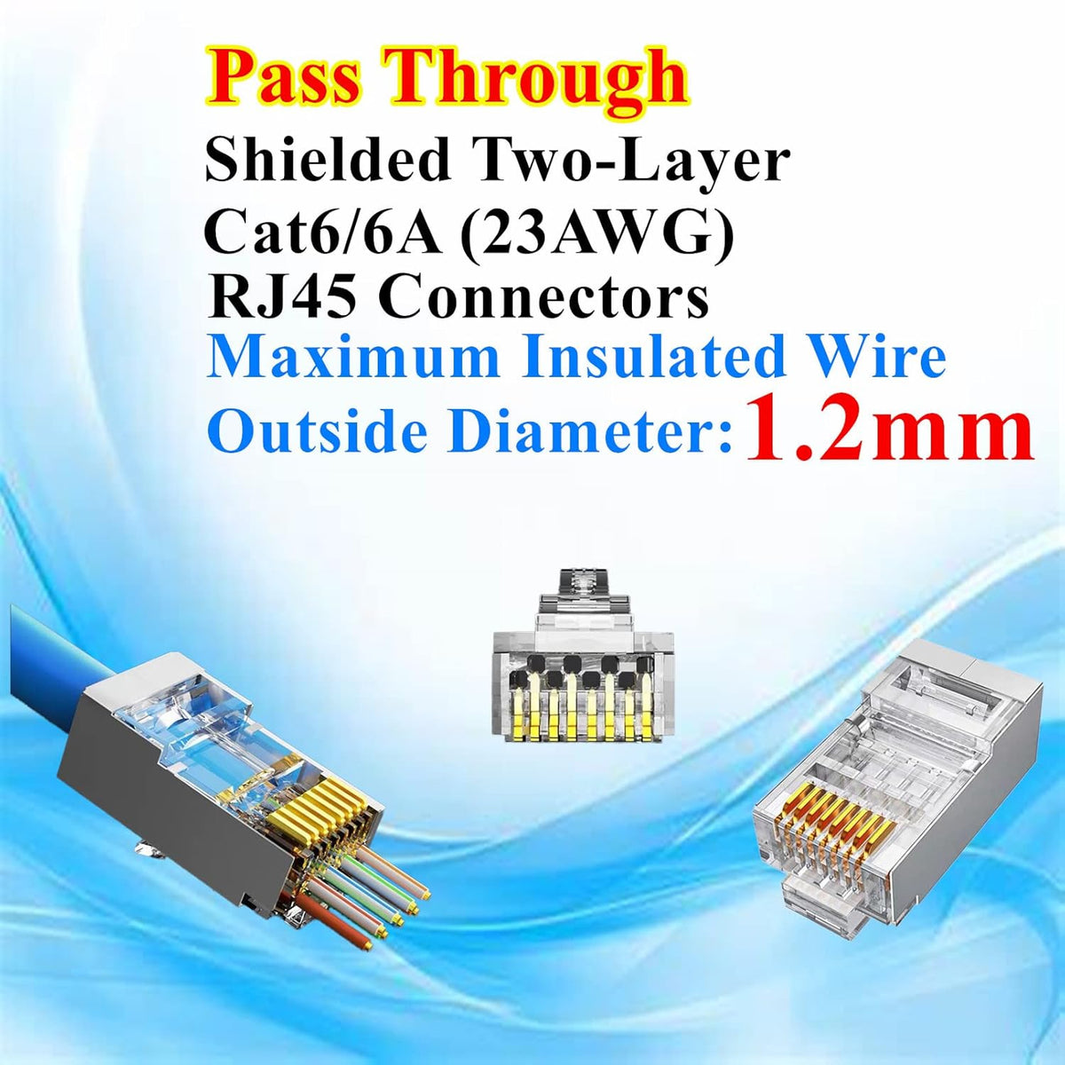 100-Pack Cat6 Cat6A RJ45 Pass Through Connectors Ends, Shielded RJ45 ...