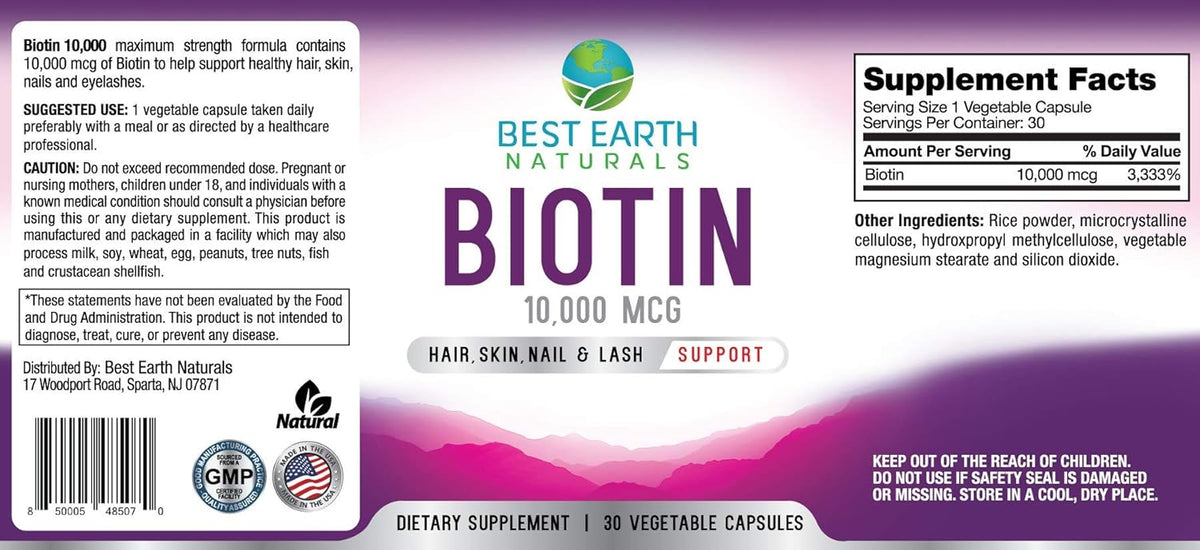 Biotin 10,000mcg - Extra Strength Biotin Vitamin Supplement to Support ...