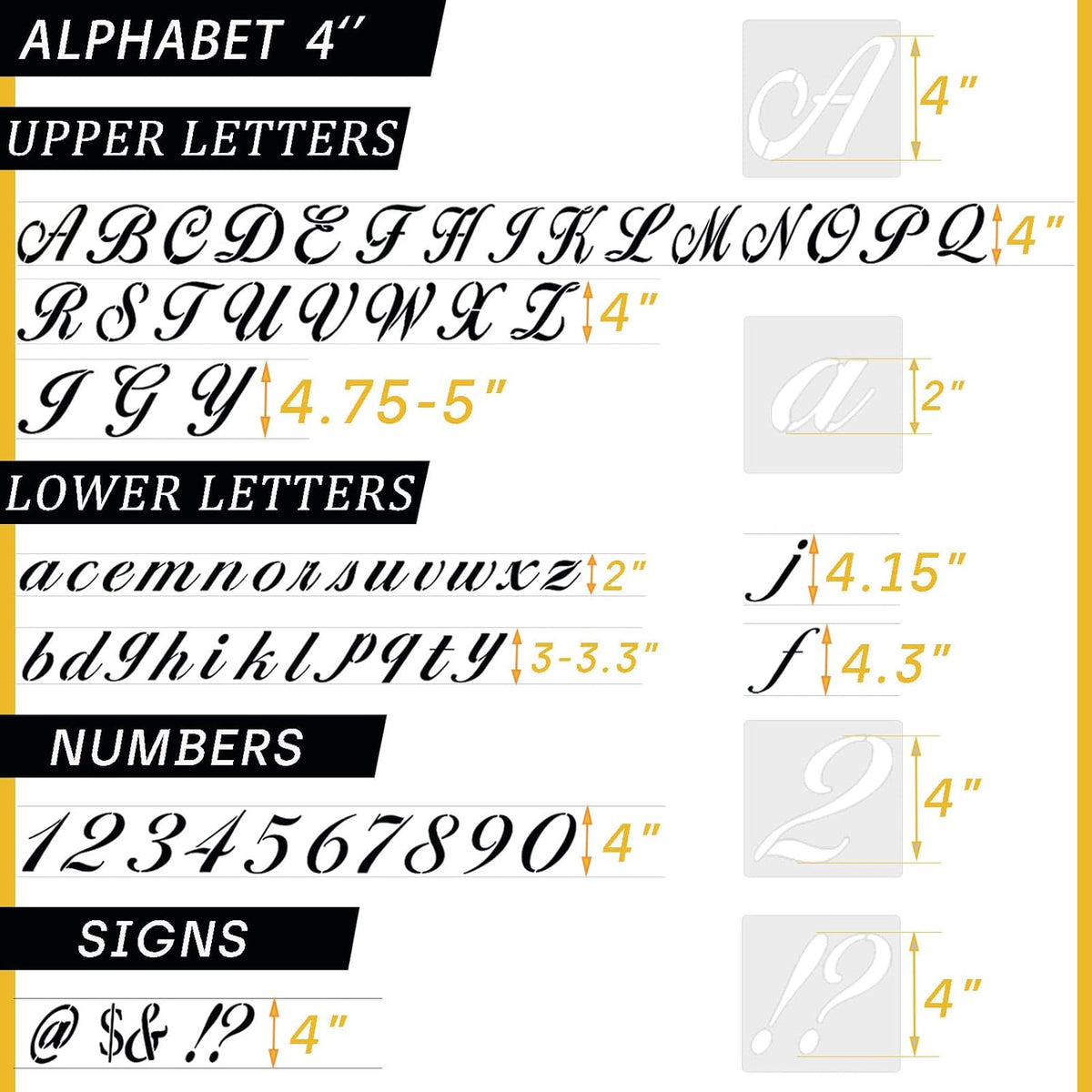 4 Inch Letter Symbol Stencils for Painting on Wood, 65 Pcs Alphabet ...