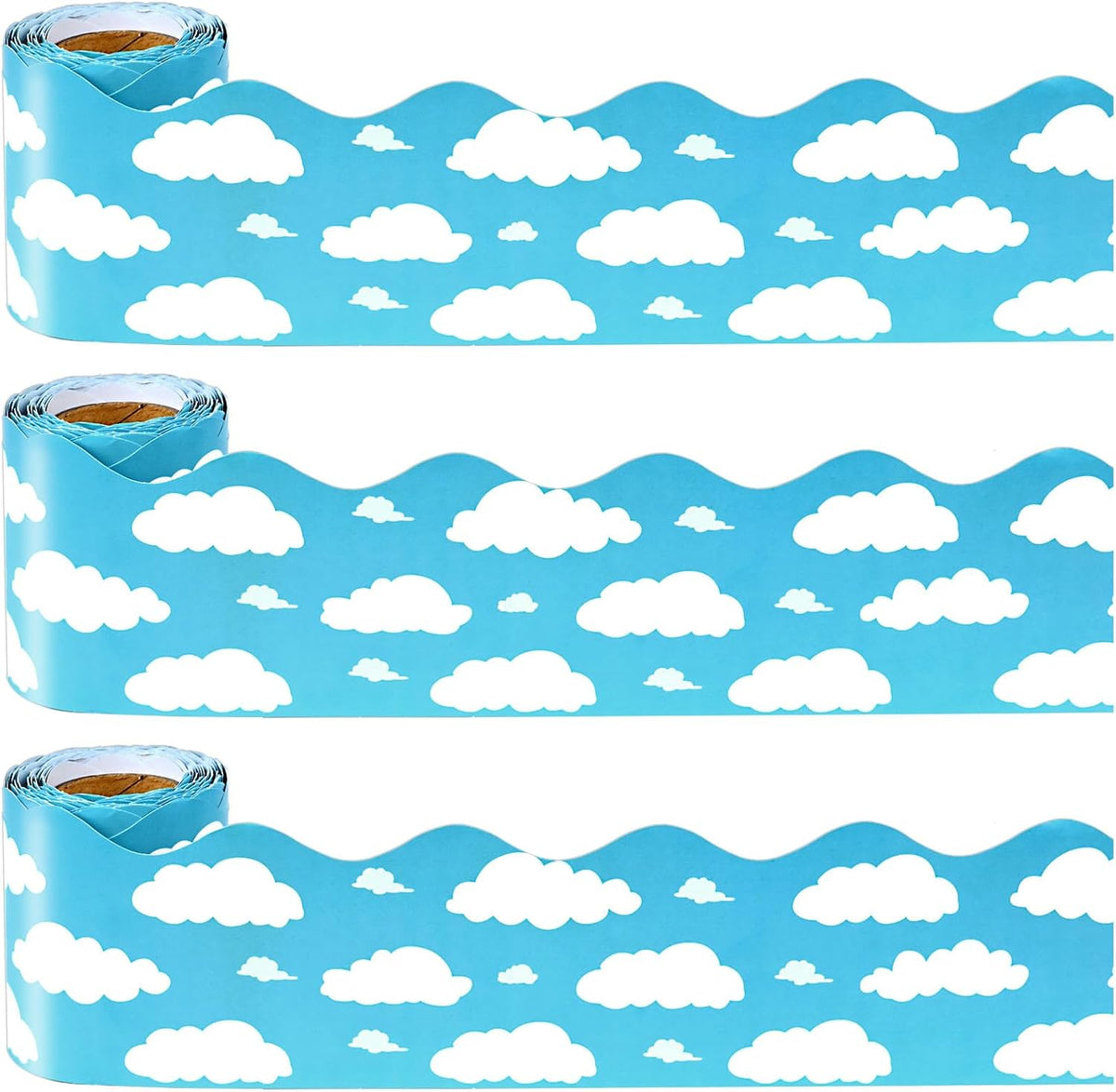 99 ft Blue Sky White Clouds Bulletin Board Borders,Scalloped Bulletin ...