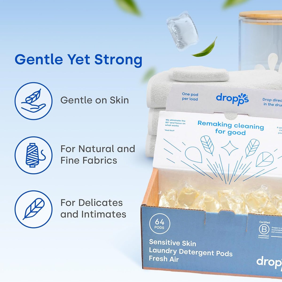 Dropps Sensitive Skin Laundry Detergent Pods: Fresh Air | 64 Count | HE ...