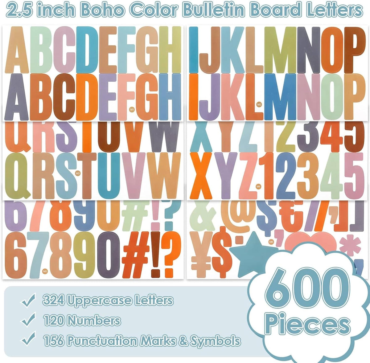 600 Pcs 36 Sheets Large Letter Stickers 2.5 Inch Self-Adhesive Letter ...