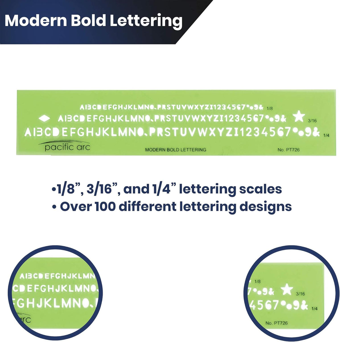 Pacific Arc Modern Bold Lettering Template Guide, with 1/8 to 1/4 Inch ...