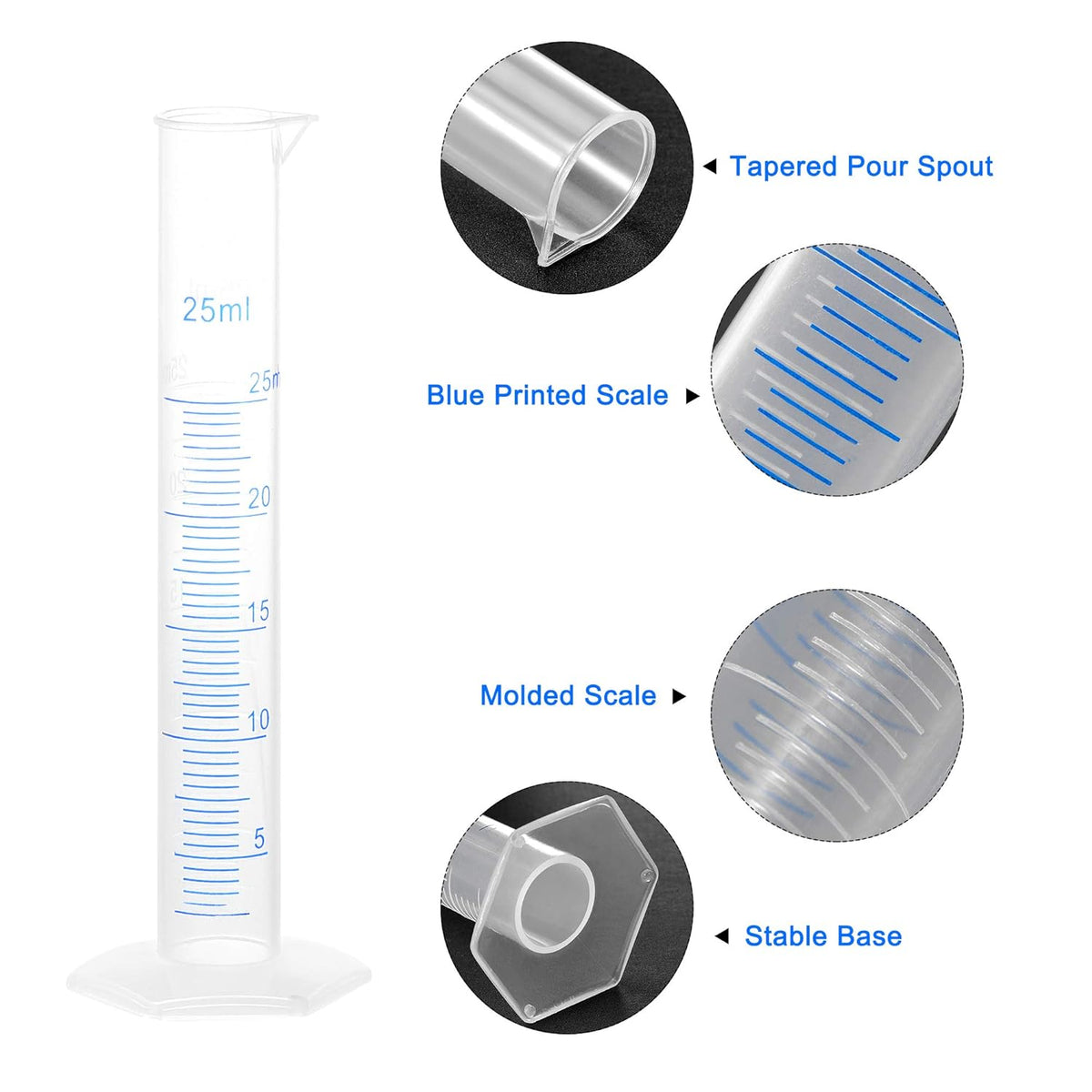 uxcell Plastic Graduated Cylinder, 25ml Measuring Cylinder, Science ...