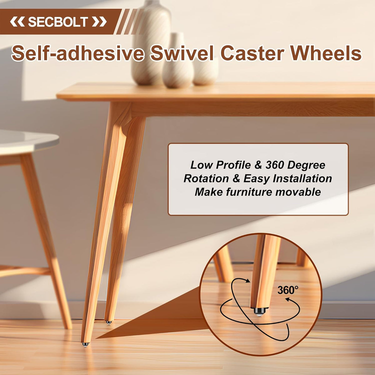 Secbolt 8 Pack Self Adhesive Caster Wheels 1 Inch for Furniture, Load ...