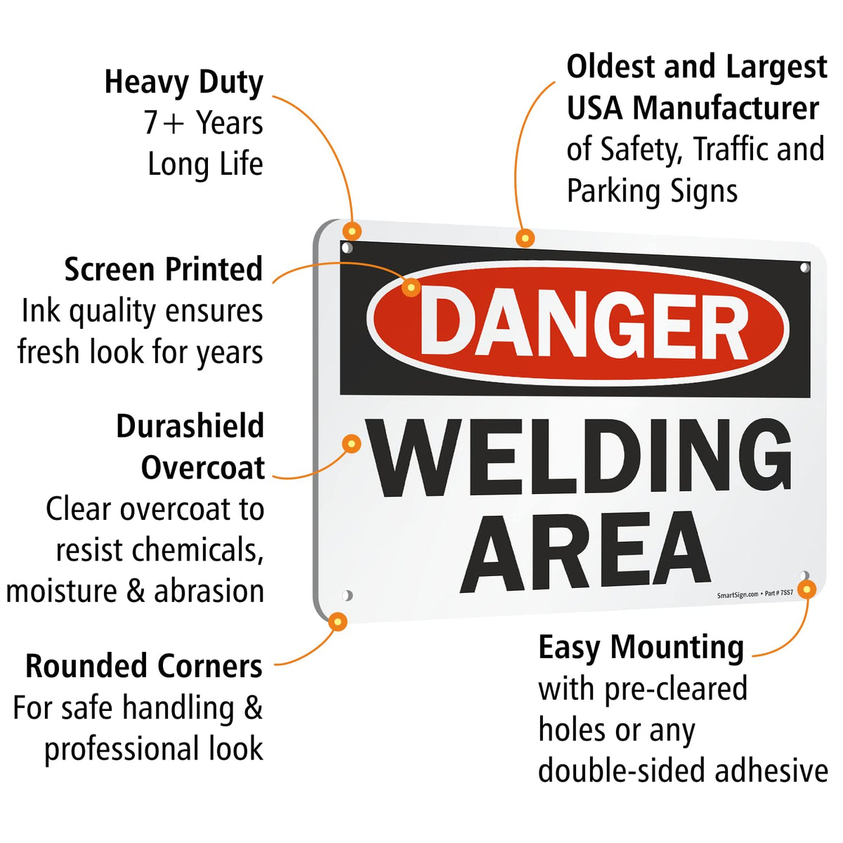 SmartSign "Danger Safety - Welding Area" Sign | 7" x 10" Aluminum ...