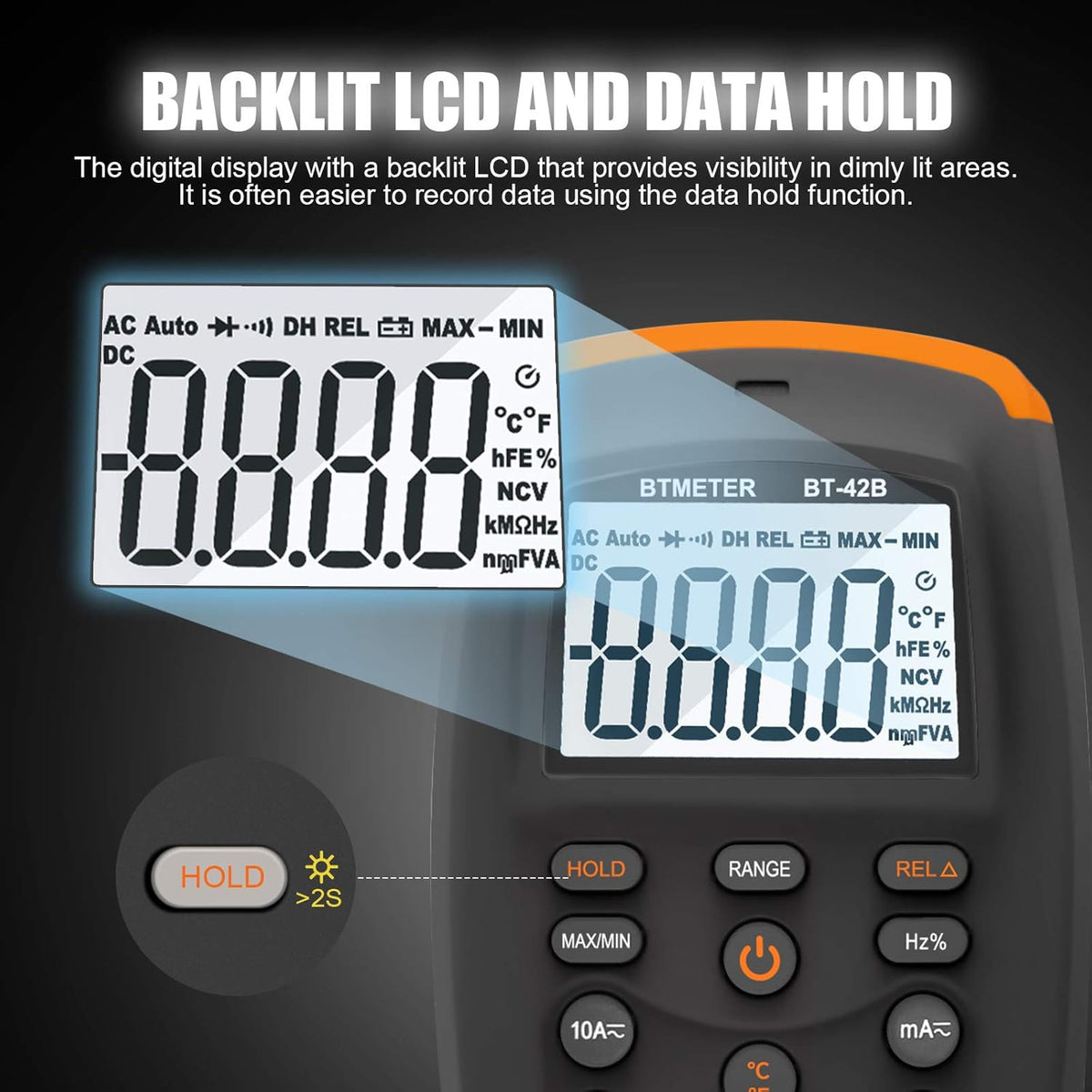 BTMETER BT-42B TRMS 6000 Count Digital Multimeter, Push Button Design ...