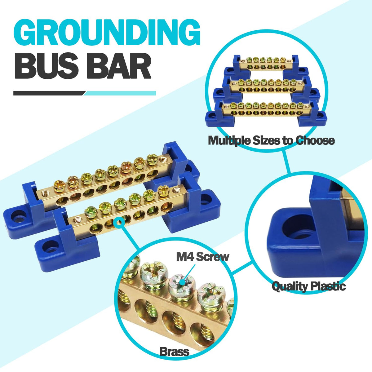 4PCS Grounding Bus Bar 4 Positions Terminal Block Ground Bus Bar Brass ...
