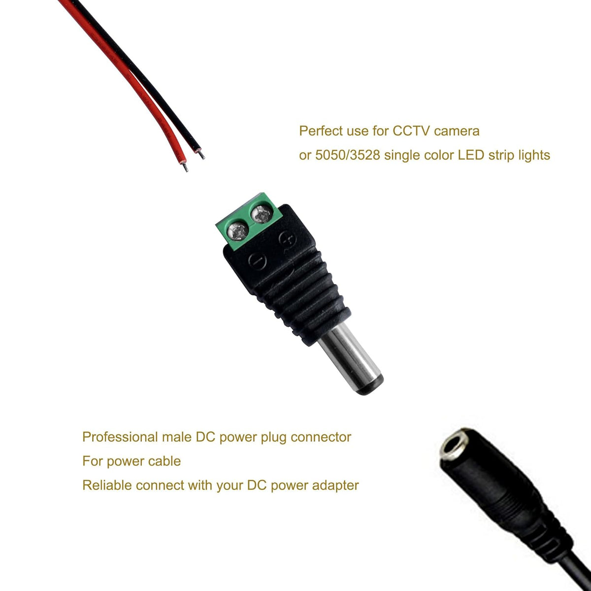10 Male and 10 Female 12v DC Power Jack Adapter Connector for Led Strip ...