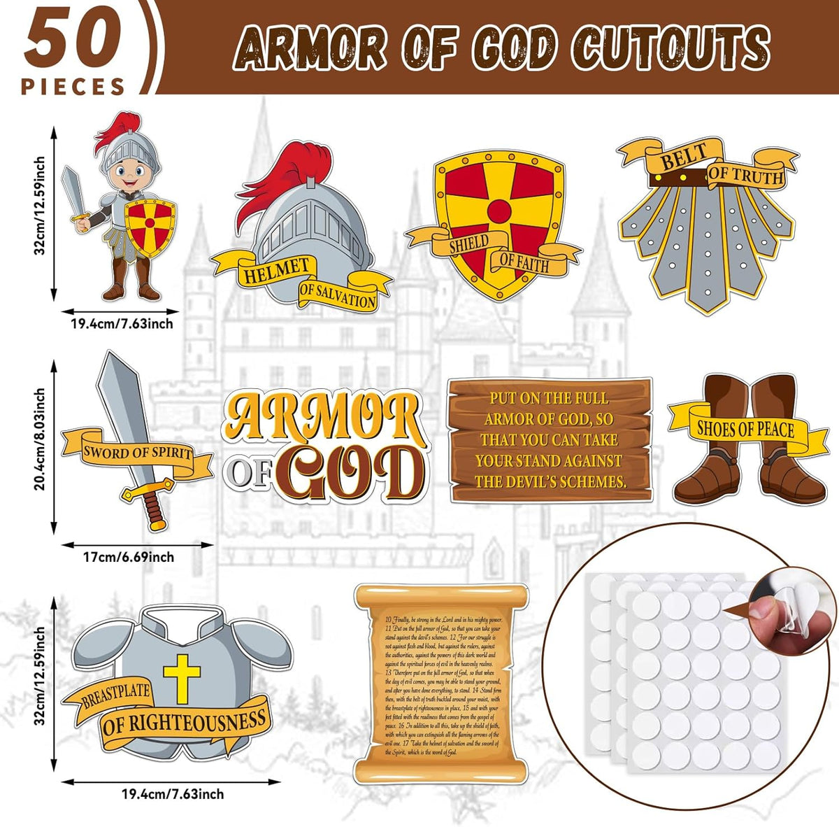50 Pcs Armor of God Cutouts for Kids Books of The Bible Religious ...