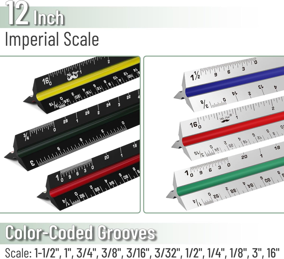 Mr. Pen- Architectural Scale Ruler, 12 Inch, 3 pcs, Engineering Scale ...