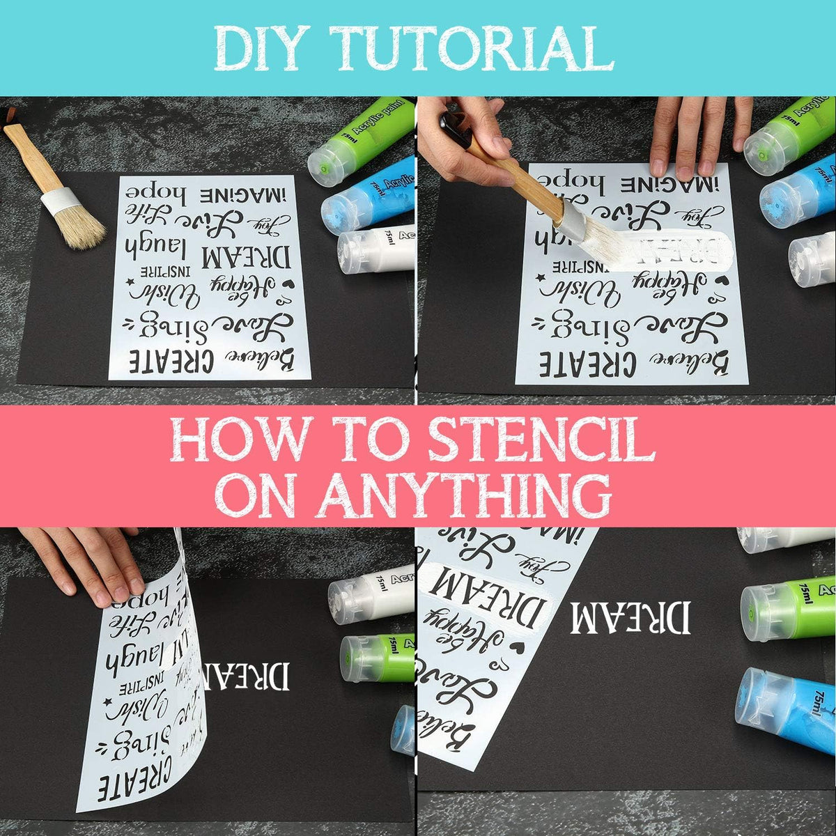 3 Pieces Plastic Painting Stencils Inspirational Word Stencils 8 x 11 ...