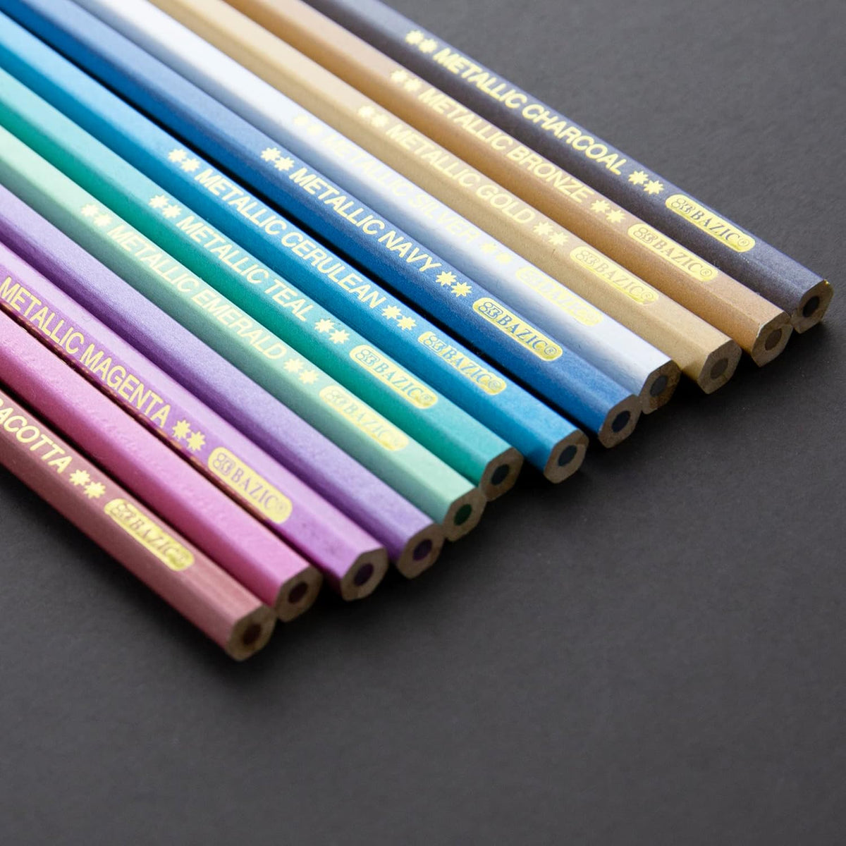 BAZIC Metallic Colored Pencils 12 Shimmering Shades Pre-Sharpened ...