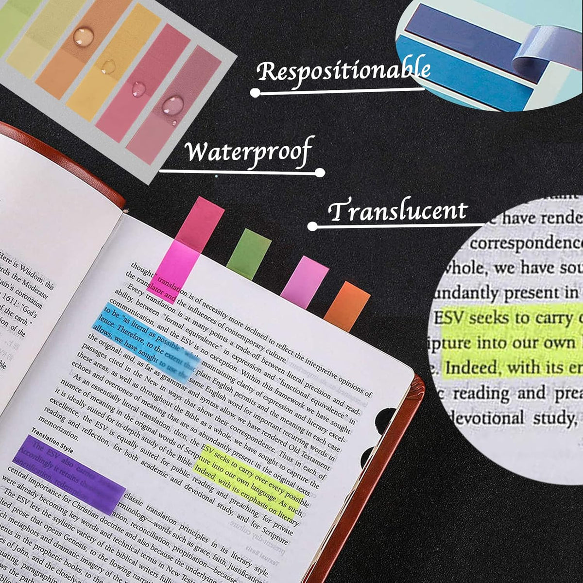 1200 Sheets Sticky Tabs for Books, Adhesive Plastic Book Tabs for Page ...