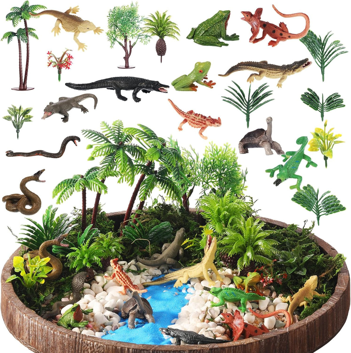 Sratte 26 Pcs Amphibious Animals Figurines Toys Diorama Project Kit ...