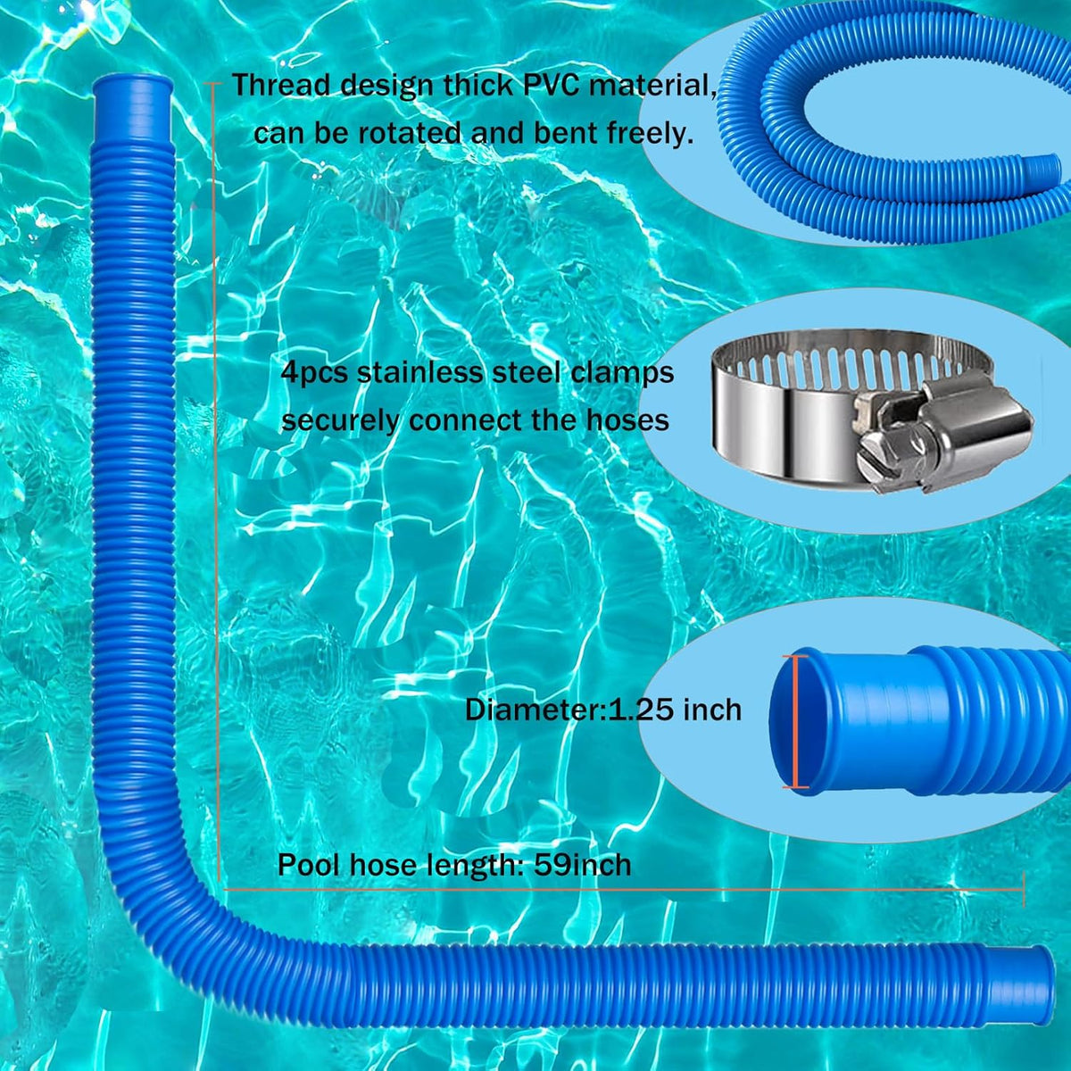 Pool Hoses Pool Pump Replacement Hose, 1.25 x 59 inch Above Ground Pool ...