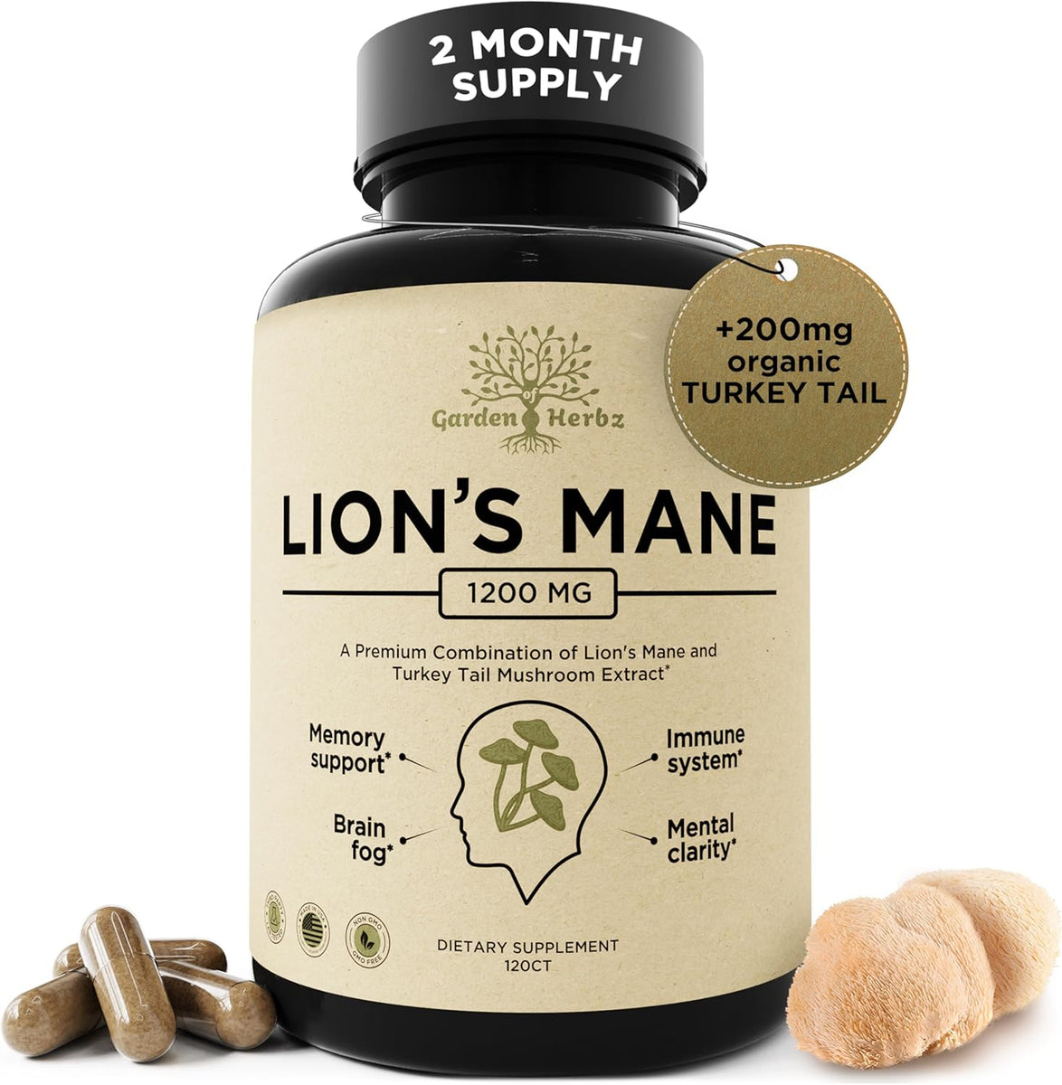 Lions Mane Supplement Capsules with Turkey Tail – Nootropic Brain Fog ...
