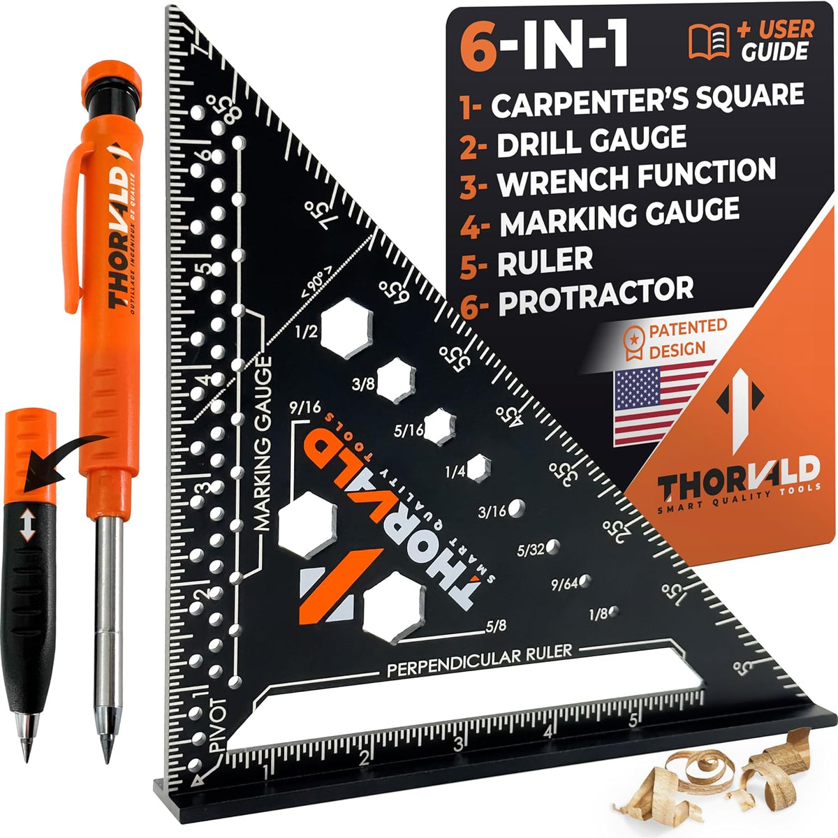THORVALD 6-in-1 Carpenter Square 7 inch (1/16" Precision) T square ...