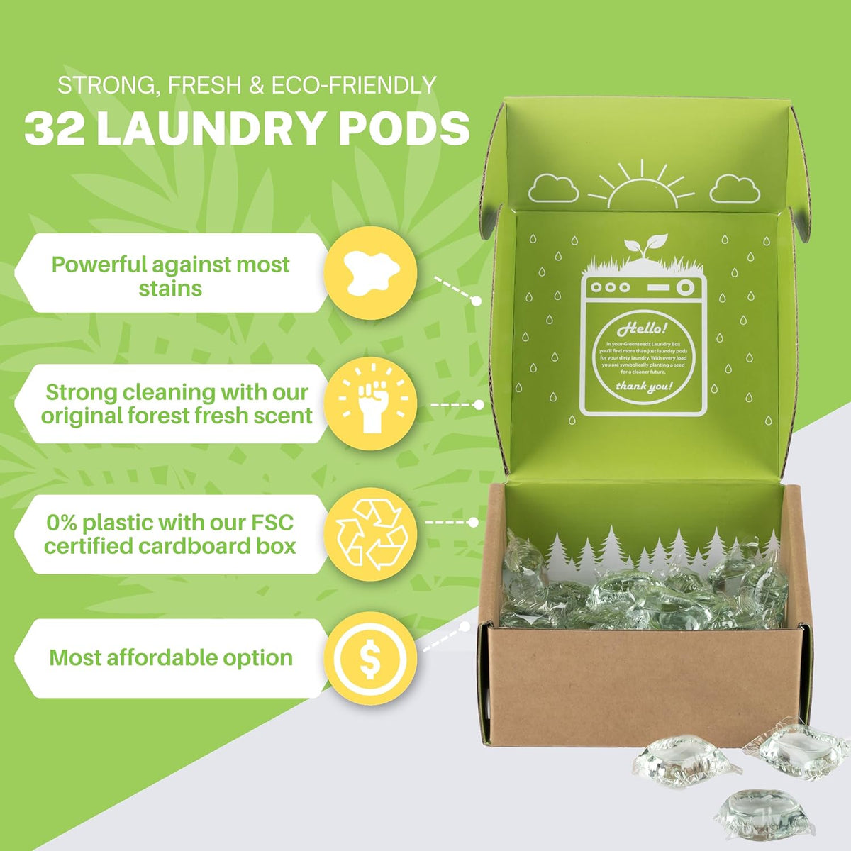 Eco Friendly Laundry Detergent Pods, 32 Pods, Powerful Stain And Odor ...
