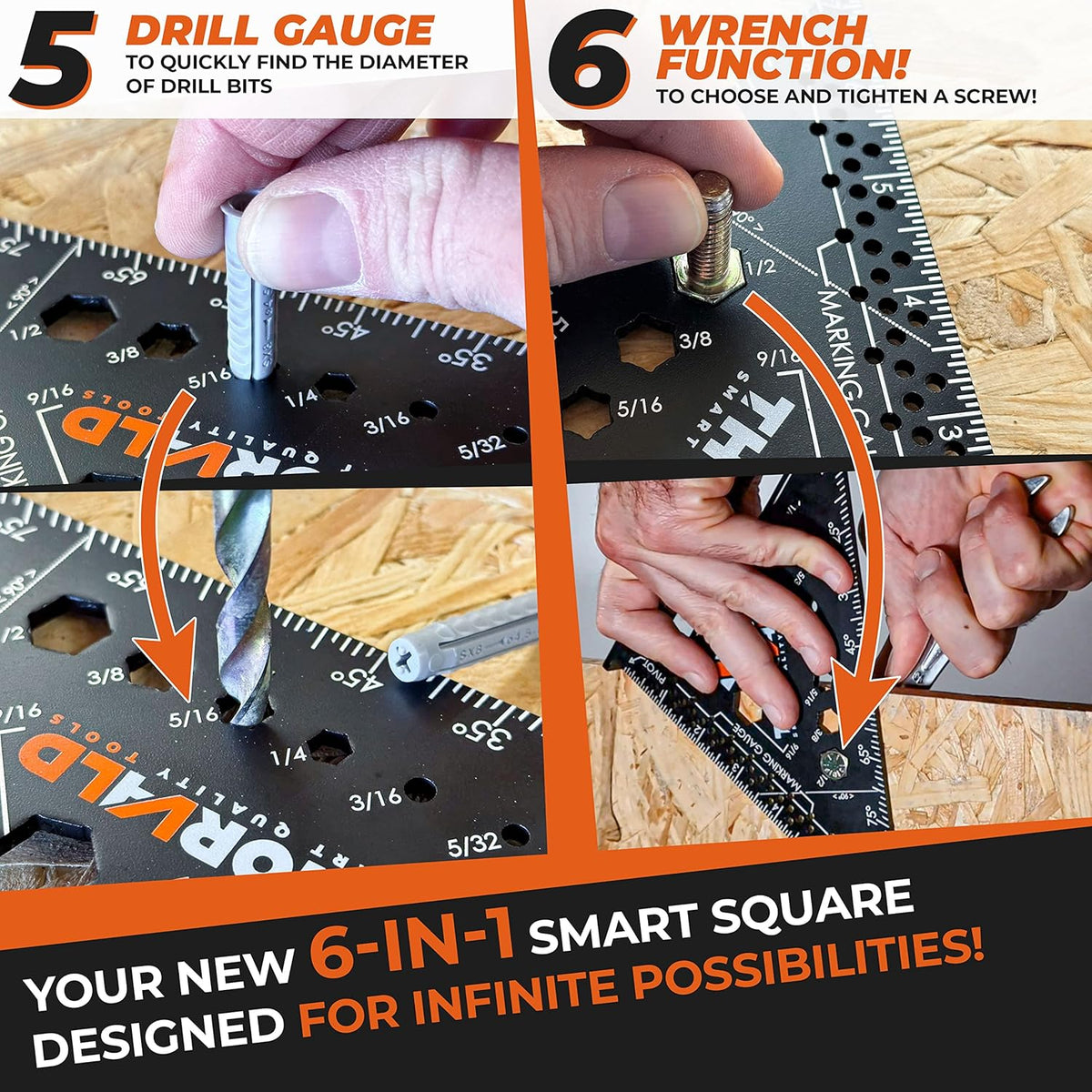 THORVALD 6-in-1 Carpenter Square 7 inch (1/16" Precision) T square ...