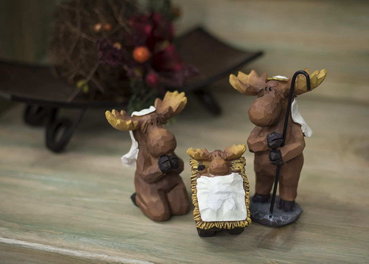 3 Piece Moose Holy Family Resin Nativity Set – ZeeBooth